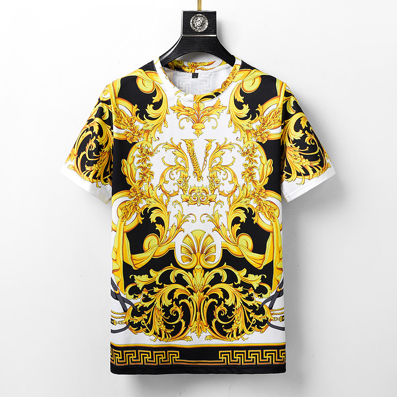 Fashion Baroque Print Top Tees New Short Sleeve T-shirt High Quality ...