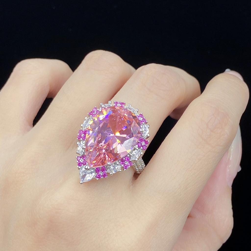 Luxury Escaping Princess Water Droplet Pink Zircon Full Diamond Set ...