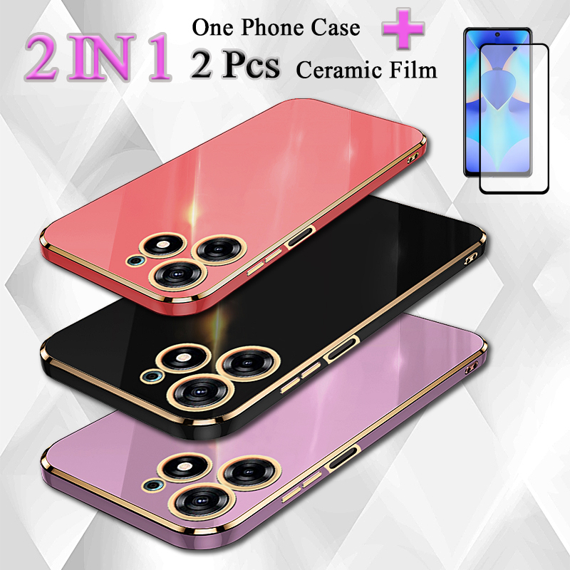 2 IN 1 Tecno Spark 10 Pro Gold Edge Plating Case With Two Piece Curved ...