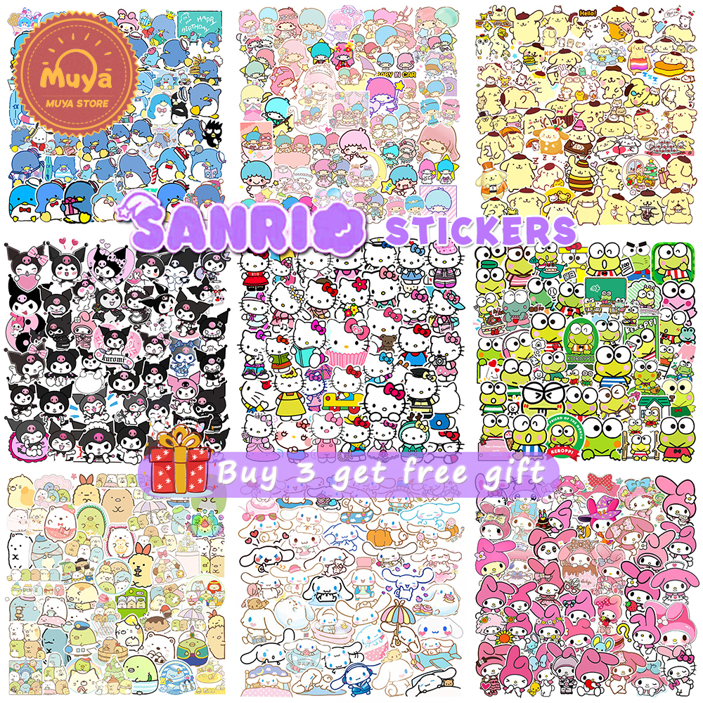 MUYA 50/100 Pcs Sanrio Series Stickers Hello Kitty Kuromi Cinnamoroll ...