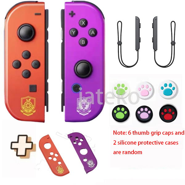 Scarlet/Violet Joycon Controller (L/R) + 2 Straps + 2 Silicone Case + 6 ...