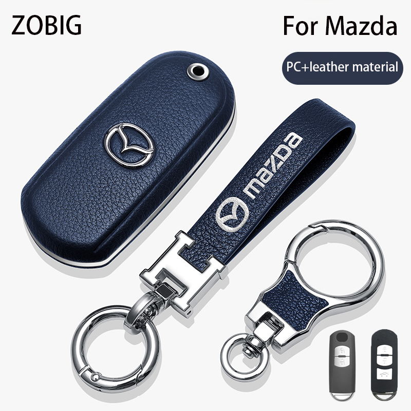 ZOBIG PC+leather Key Fob Cover for Mazda Car Key Case Shell with ...