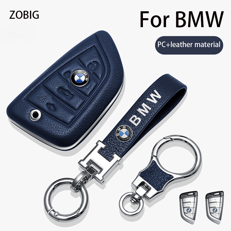 ZOBIG PC+leather Key Fob Cover for BMW Car Key Case Shell with Keychain ...