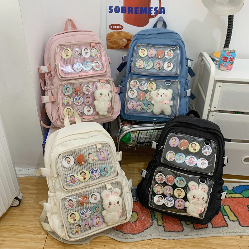 Girls Large School Pink Ita Backpack with Two Clear Pockets for Pin ...