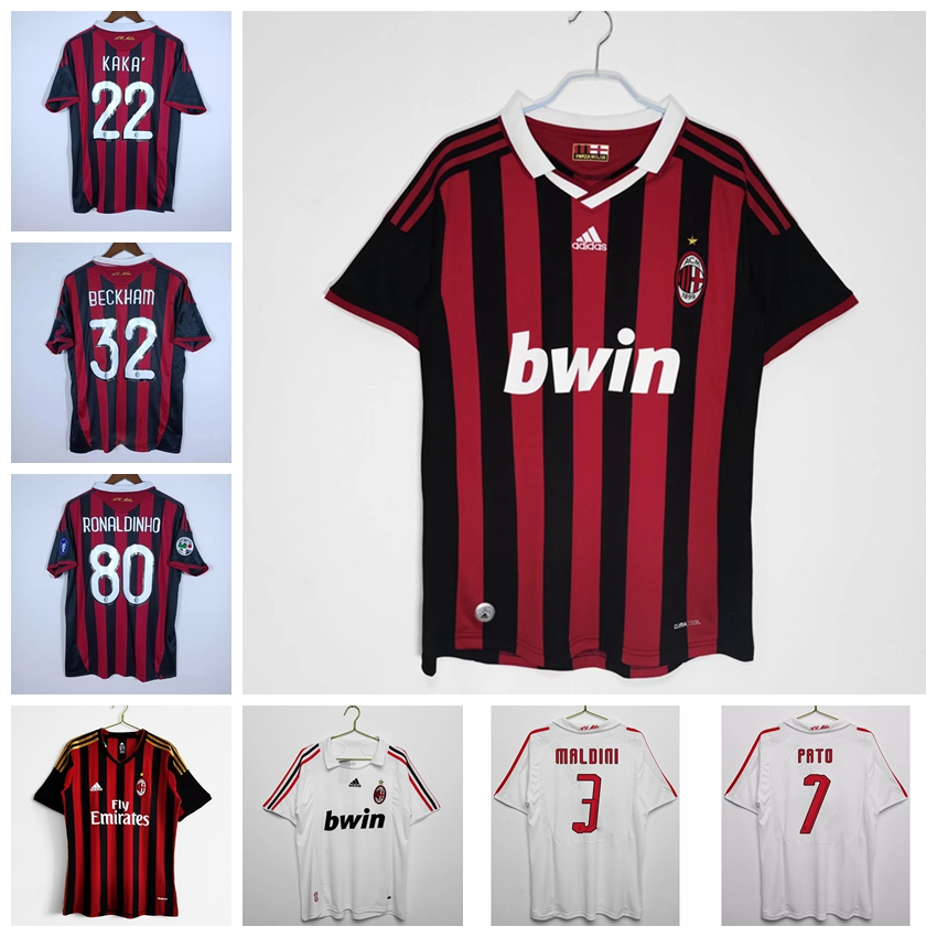 2007-08 09-10 13-14 Season AC Milan Retro Home Away Jersey Football Maldini Kaka Beckham Pato ...