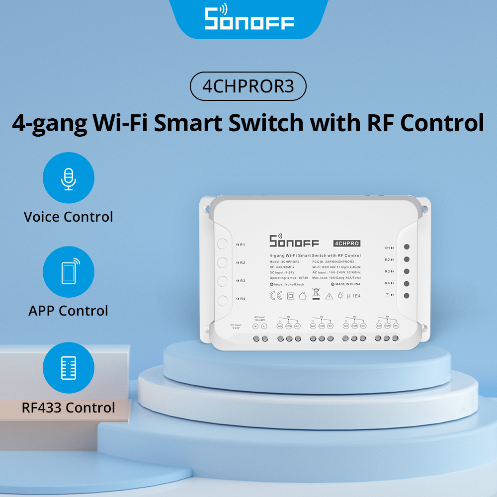 SONOFF 4CHPROR3 Wifi Smart Switch with RF Control 4 Gang Inching/Self ...