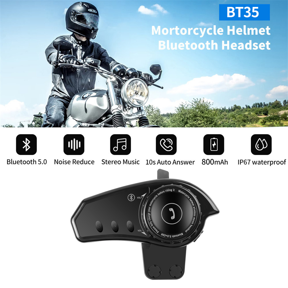 BT35 Motorcycle Helmet Headset Bluetooth 5.0 Intercom Motorcycle Mega Bass Wireless Music ...