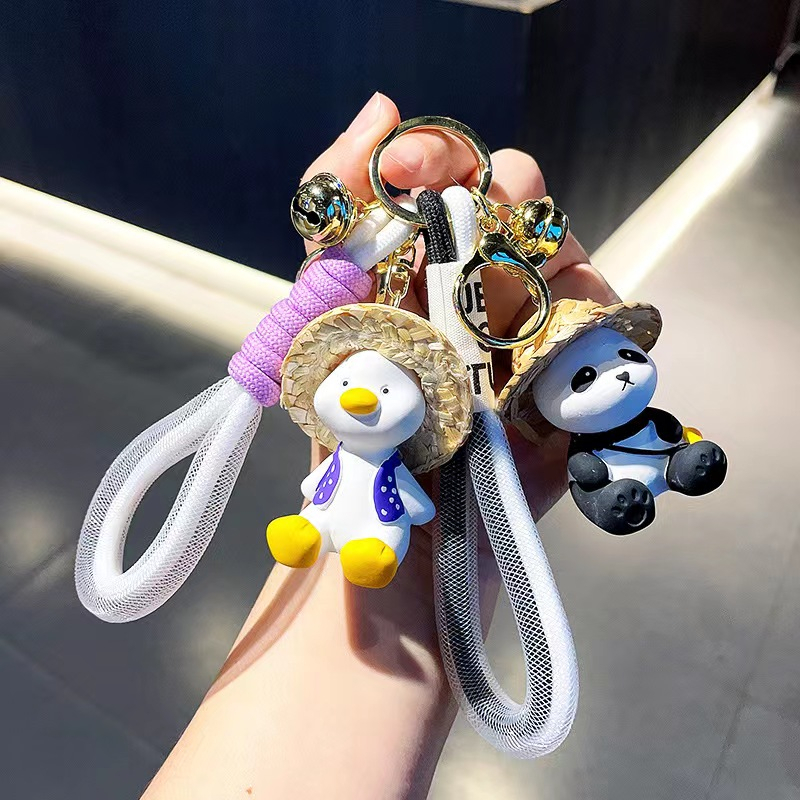 1 Pc Cute Cartoon Straw Hat Animal Panda Duck Doll Key Buckle Panda ...