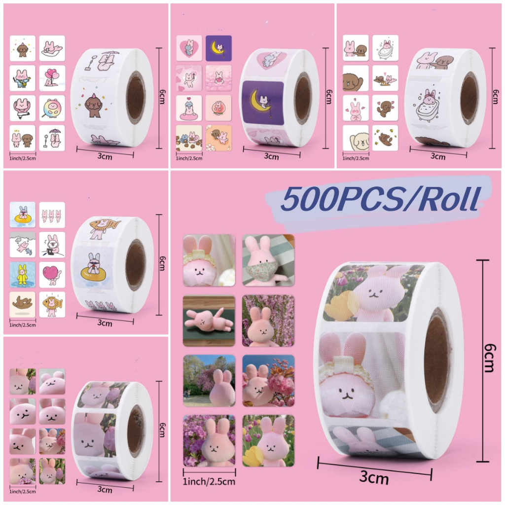 500PCS/Roll Round Cute Animal Pink Rabbit Party Adhesive Diy Sealing ...