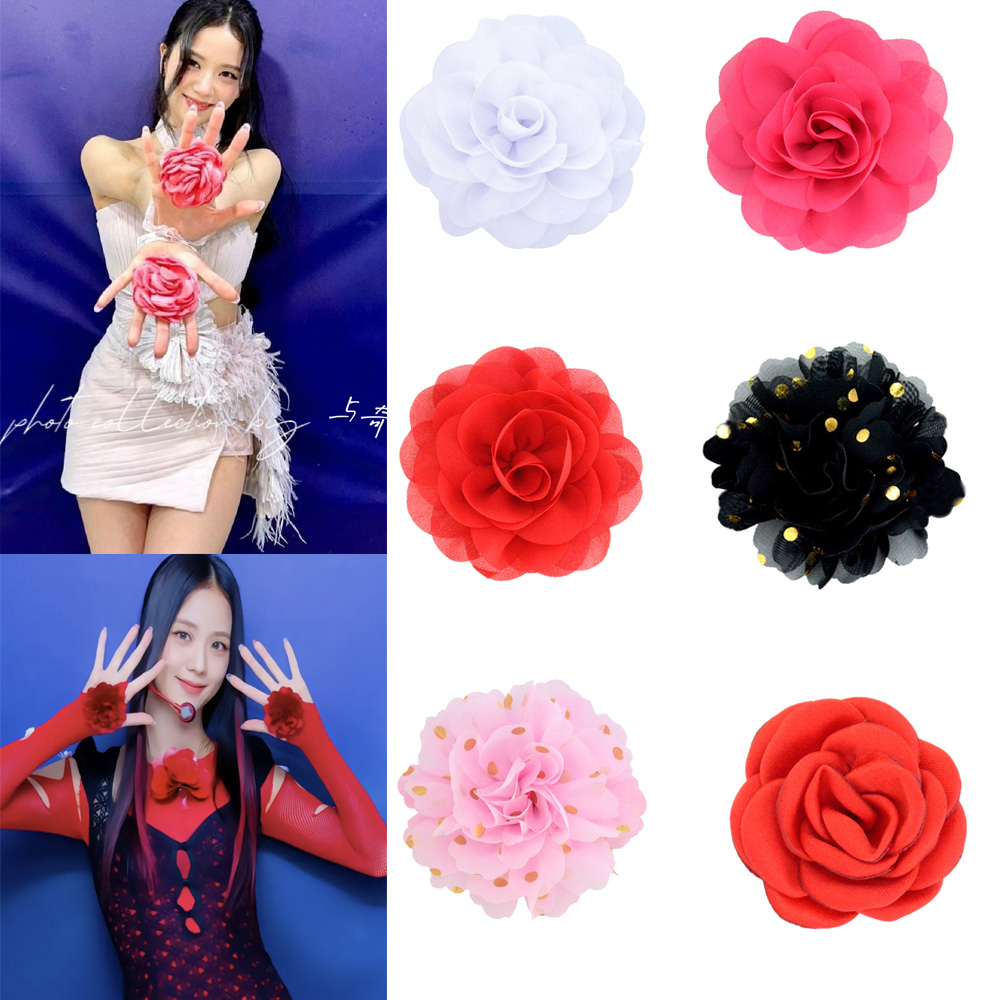 2Pcs KPOP Flower Album Hand-cranked Same Chiffon Camellia Flowers Ring ...