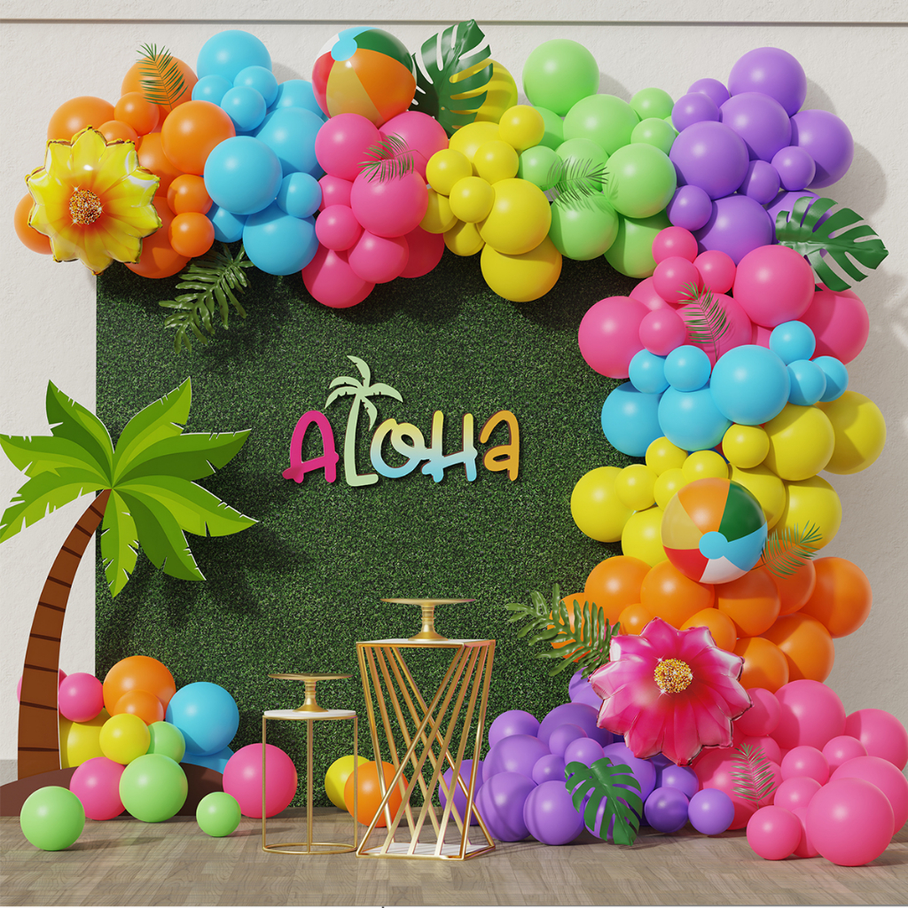 134pcs Hawaiian Tropical Balloon Combination Sunflower Turtle Leaf ...