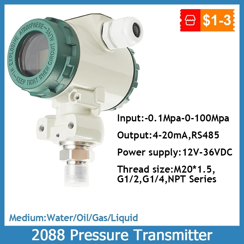 2088 LCD Display Pressure Transmitter 4-20mA RS485 Output Negative Pressure Vacuum Pressure ...