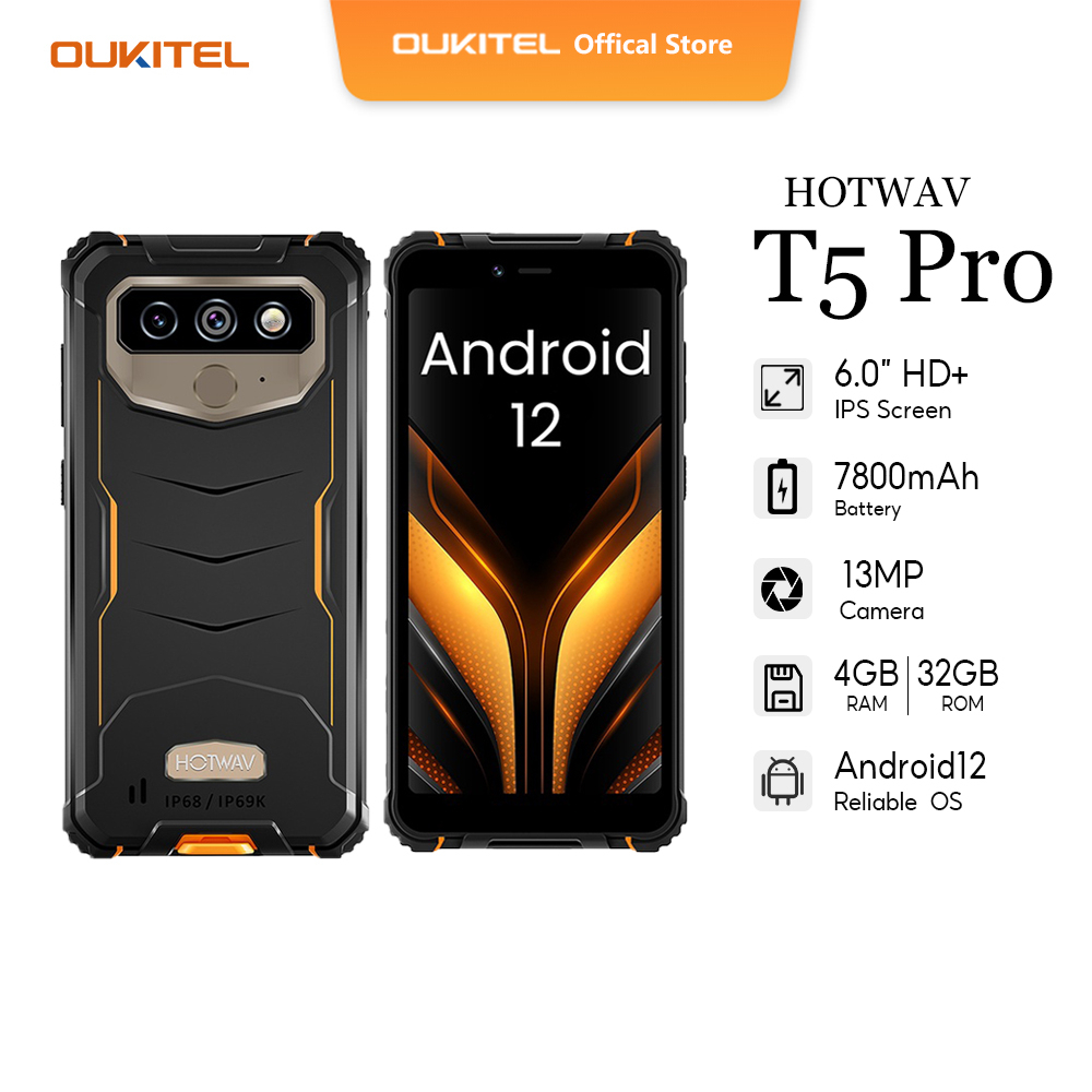 HOTWAV T5 Pro (Android 12/6.0"/7500mAh/4GB+32GB/IP68 & IP69/13MP Camera) Rugged Smartphone ...