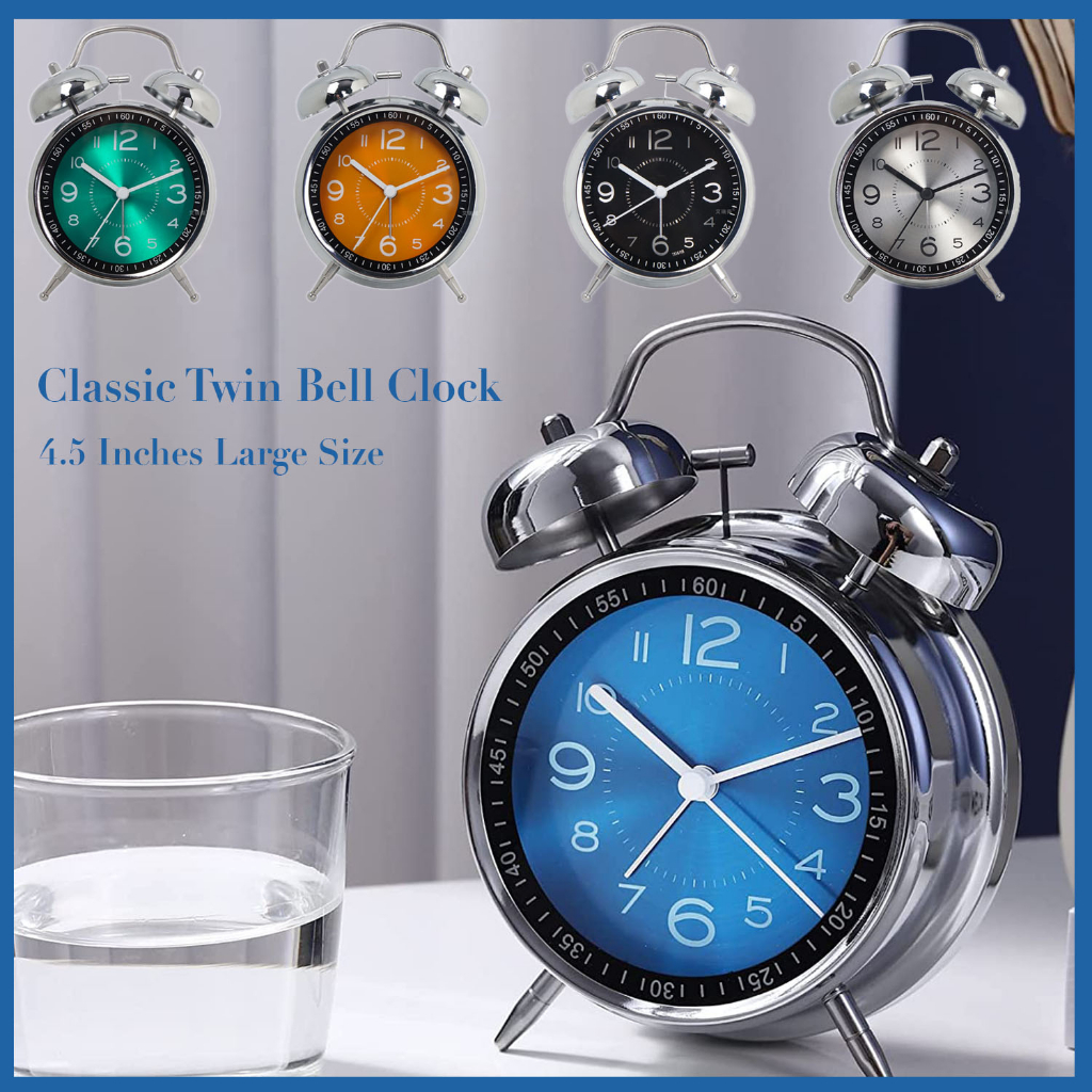 4.5" Large Loud Alarm Clock Metal Twin Bell Alarm Clock with Backlight ...