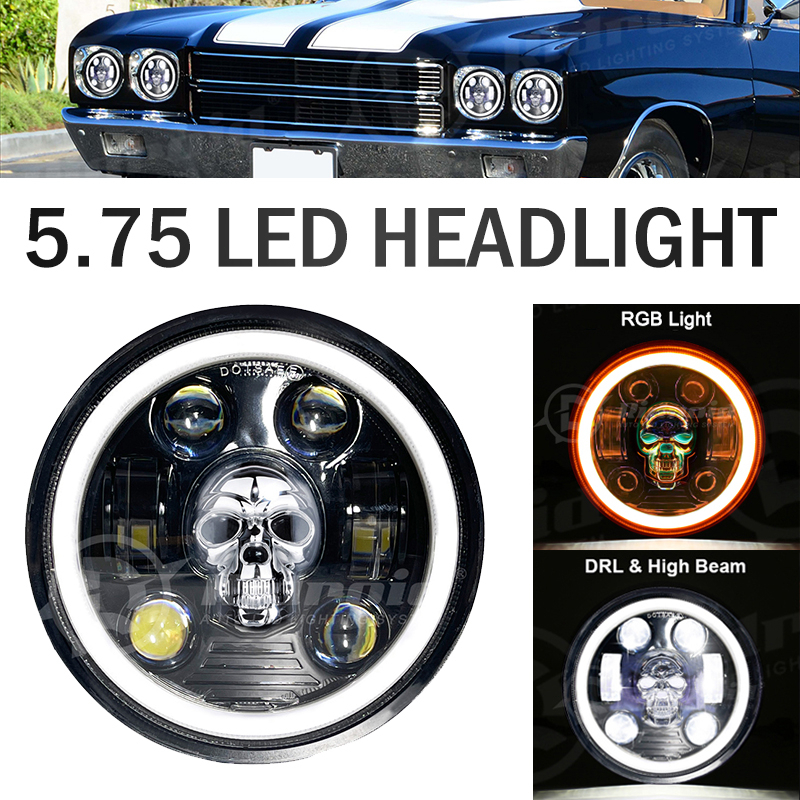 5.75 Inch Car Motorcycle LED Headlight Lamp DRL Hi Lo Beam RGB Bulb 3/4 ...
