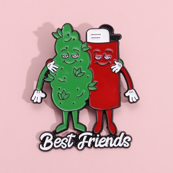 Best Friends Enamel Pins Cartoon Tobacco Leaf Lighter Brooch Badges Lapel Pin Funny Jewelry Gift ...