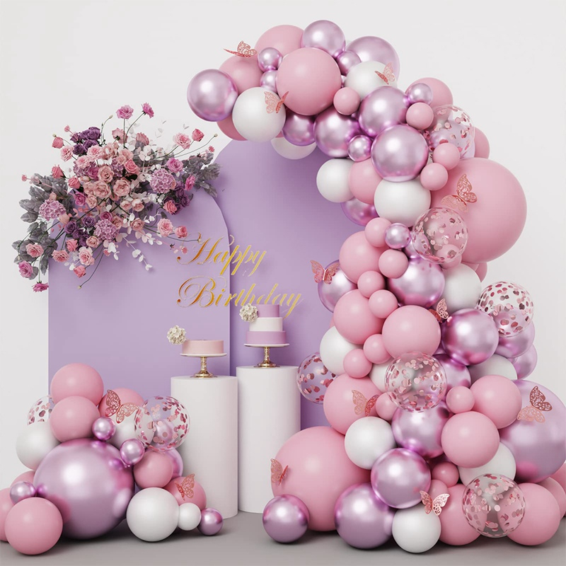 Butterfly Vintage Pink Balloon Garland Arch Kit Birthday Decoration Set ...