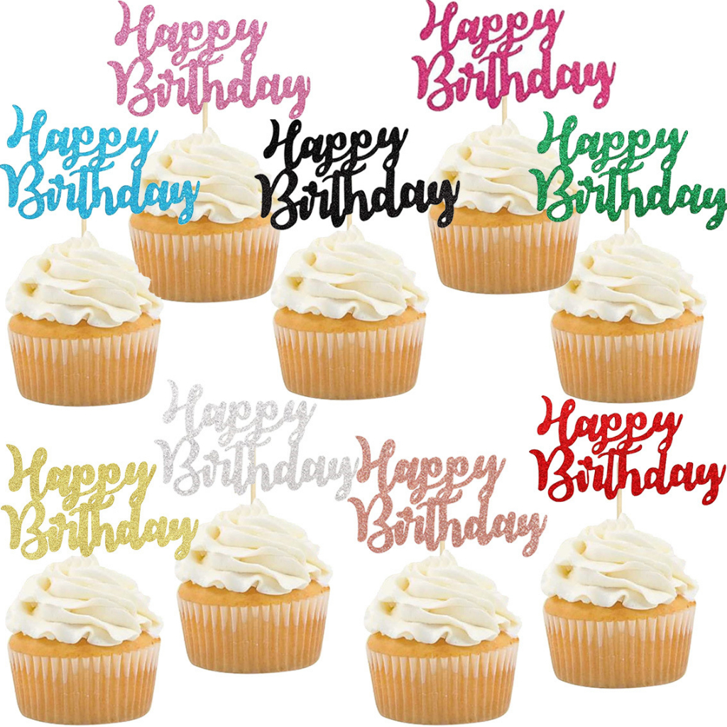 Set of 6pcs Happy Birthday Cake Topper Glitter Paper Happy Birthday ...