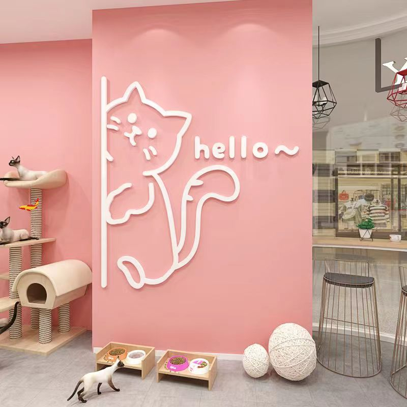 Hello cat cartoon wall stickers DIY acrylic self-adhesive wall stickers ...