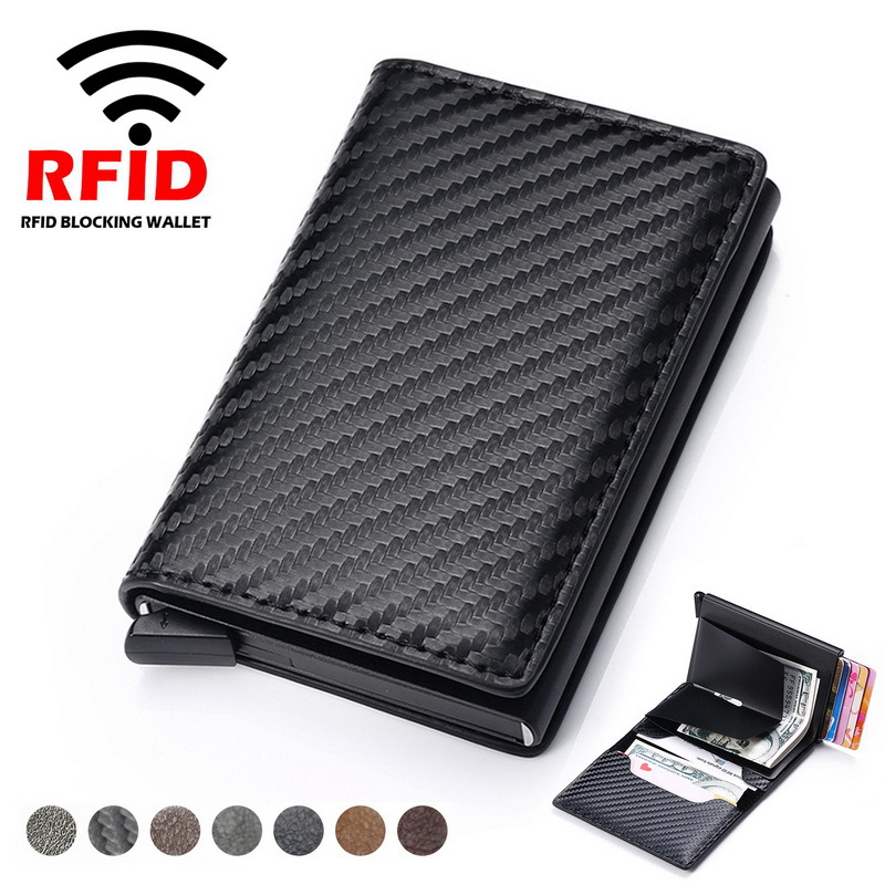 Carbon Fiber RFID Blocking Men's Credit Card Holder Leather Bank Card ...