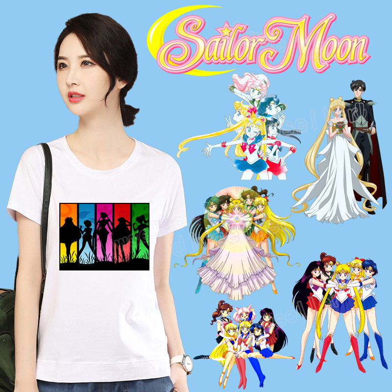 Sailor Moon Heat Transfer Stickers Tsukino Usagi Clothes DIY Decoration Applique Cartoon Ironing ...