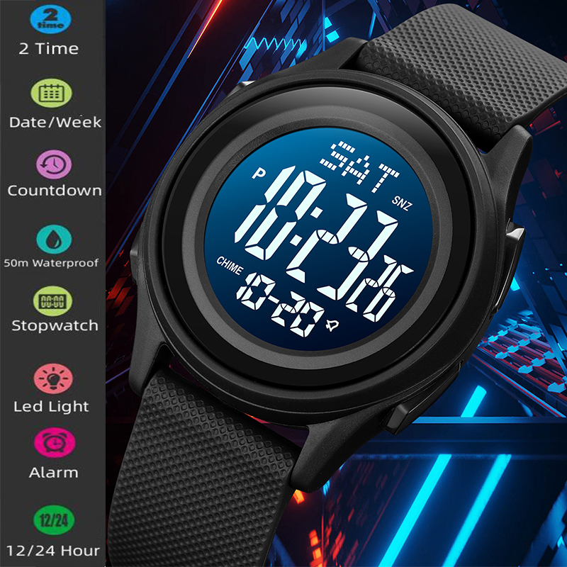 Skmei Original Brand Men's Led Watches Fashion PU Strap Dual Time ...