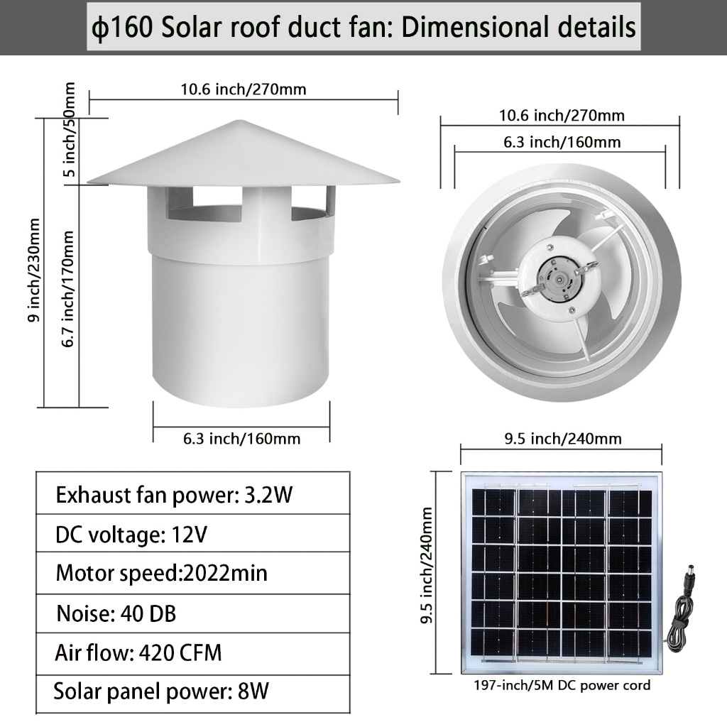 Professional solar 12V DC inline boost ф 110/160 duct fan for roof duct ...