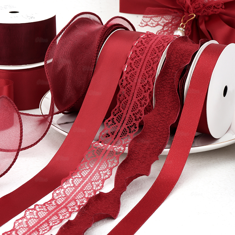 Wine Red Collection Ribbon Happy Birthday Cake Baking Gift Decoration ...