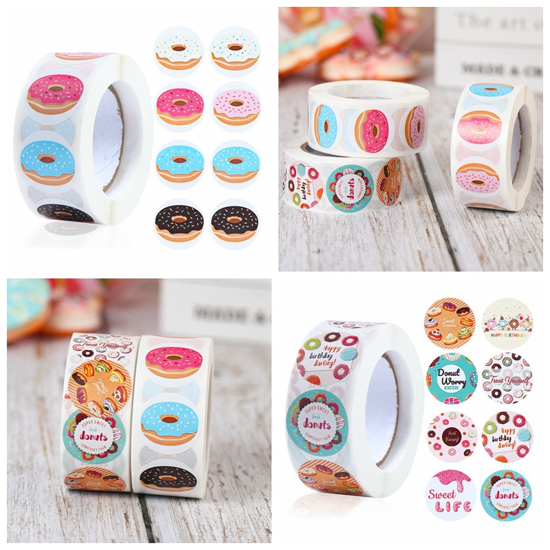 500PCS Cartoon Donut Stickers Labels Donut For Packaging Chocolate ...