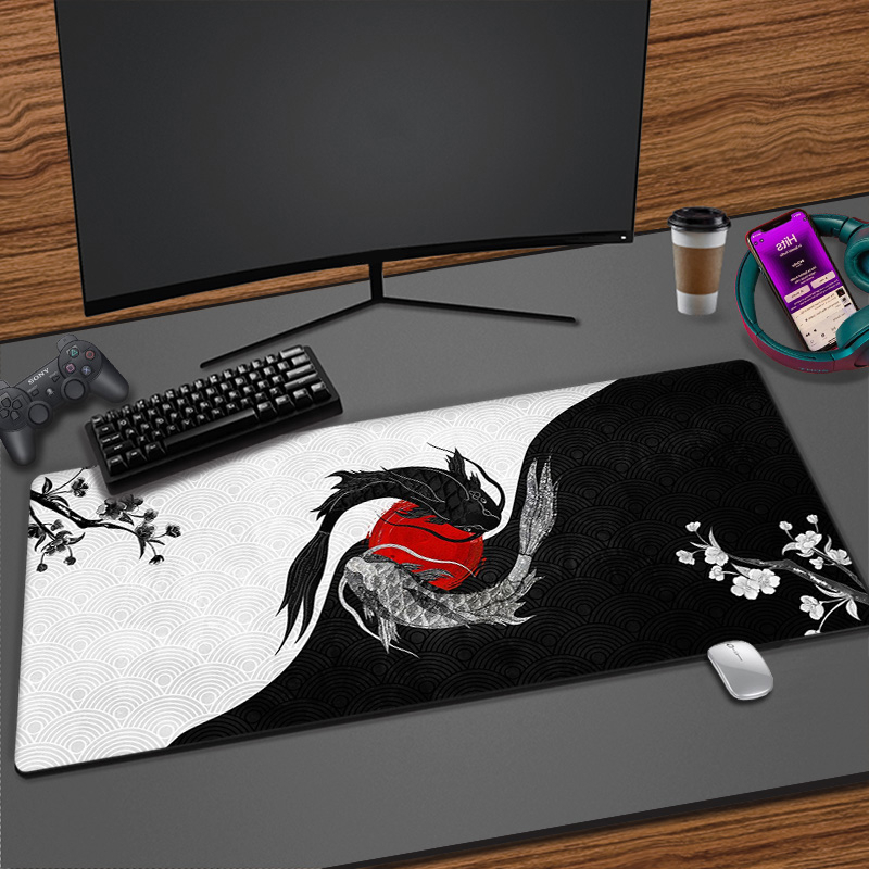Fish Art Gaming Mouse Mat Flower Gamer Mousepad Yin Yang Desk Keyboard ...