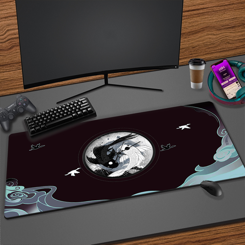 Fish Art Gaming Mouse Mat Flower Gamer Mousepad Yin Yang Desk Keyboard ...