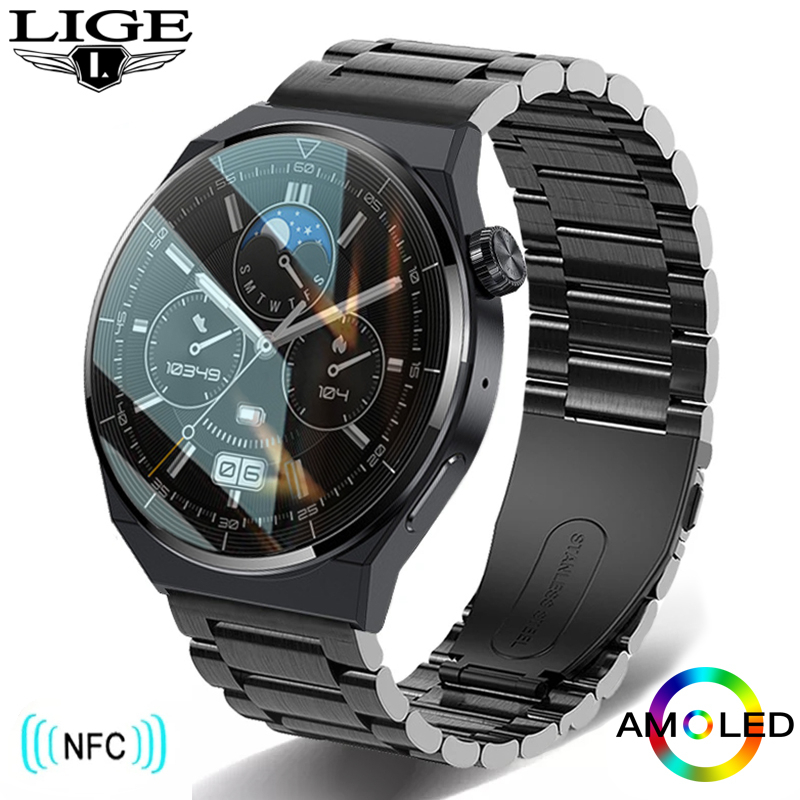 LIGE NFC Smart Watch Men GT3 Pro AMOLED 390*390 HD Screen Always ...