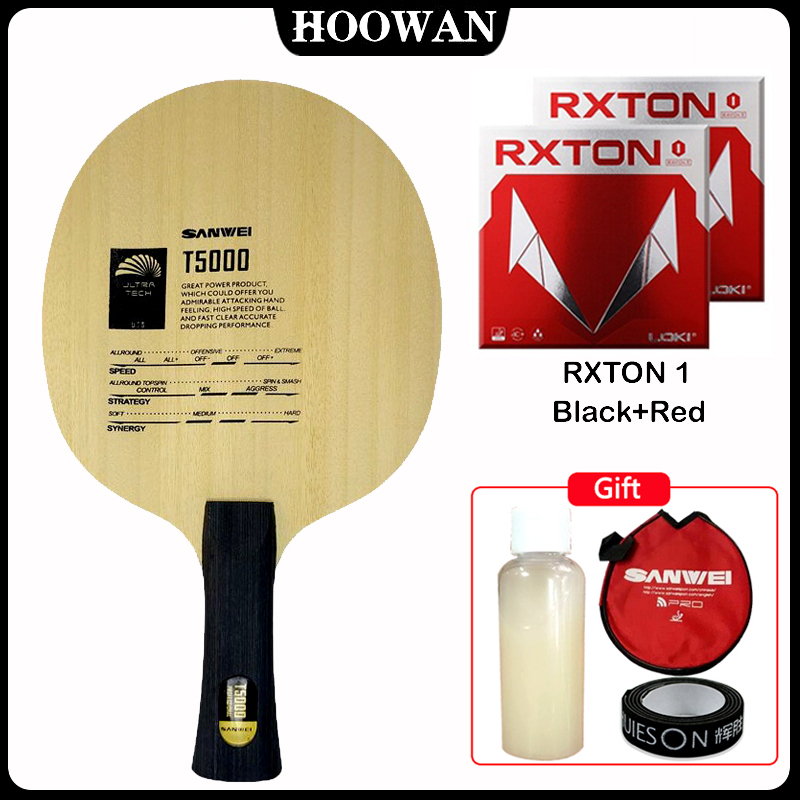 Original SANWEI T5000 CARBON Table Tennis Racket Blade (5+2 Carbon)+RXTON 1 Rubber(Black+Red ...