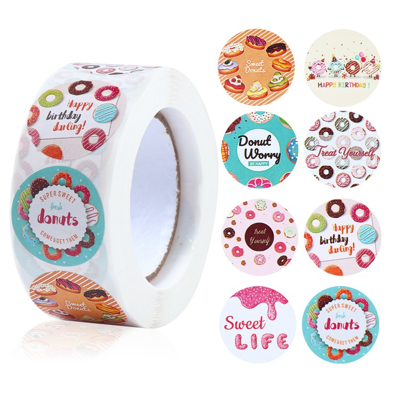 1pc Sweet Donut Stickers Roll 8 Designs Birthday Delicious Dessert ...
