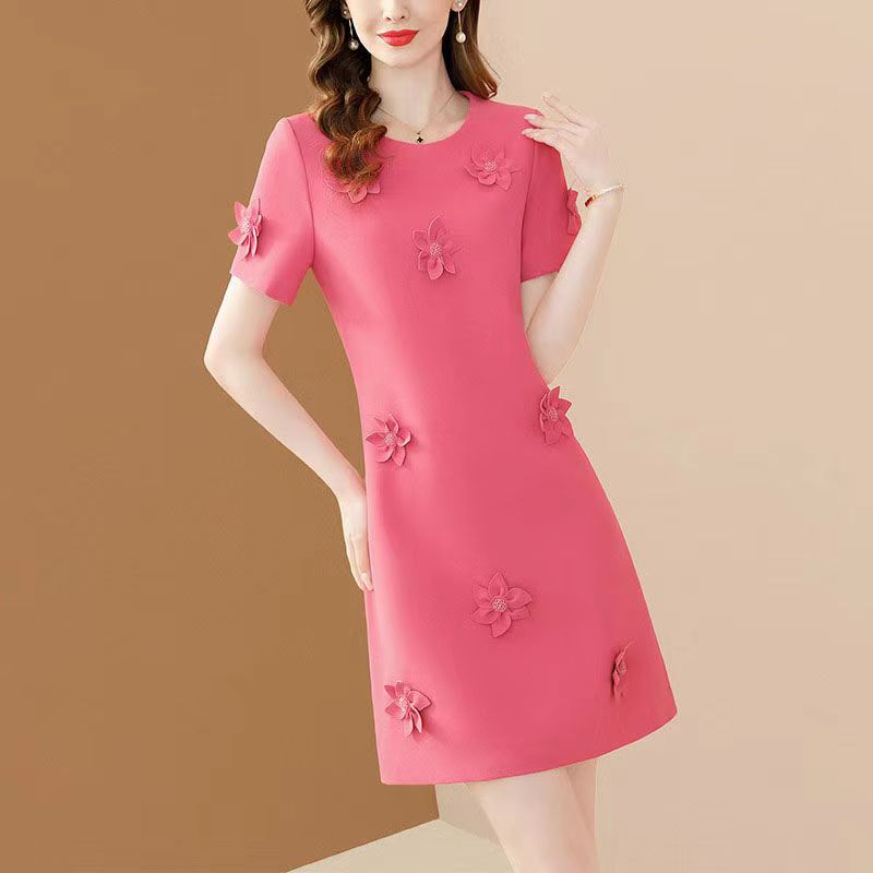 Fashion High End Party Dress Summer Short Sleeve High Waist A Line
