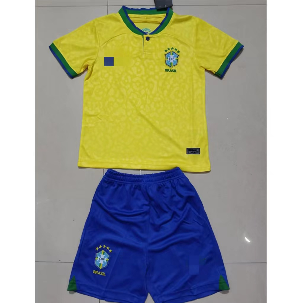 Spot goods 2022/23 Brazil Home Yellow Football Jersey Set Brazil Kids ...