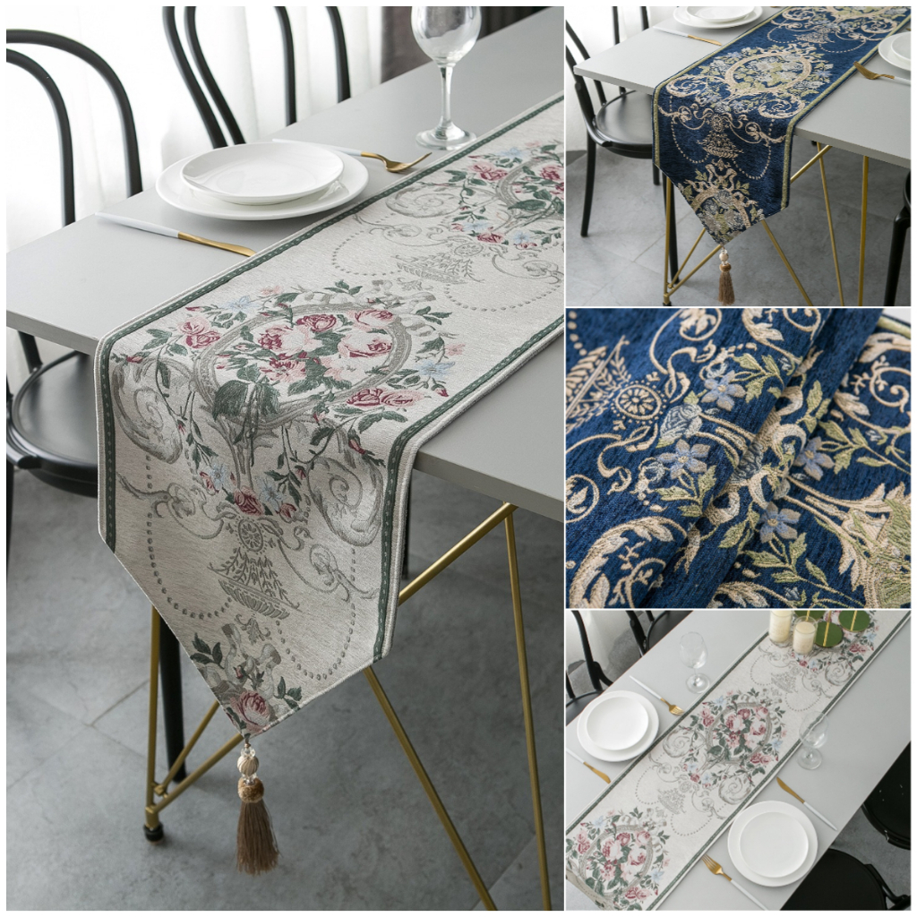 European Style Jacquard Chenille Tassel Household Table Runner Bedside ...