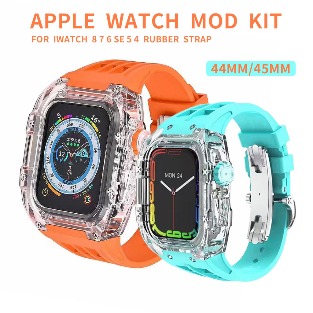 Transparent Case+Silicone Strap for iWatch Mod Kit Series Ultra 8 7 6 ...