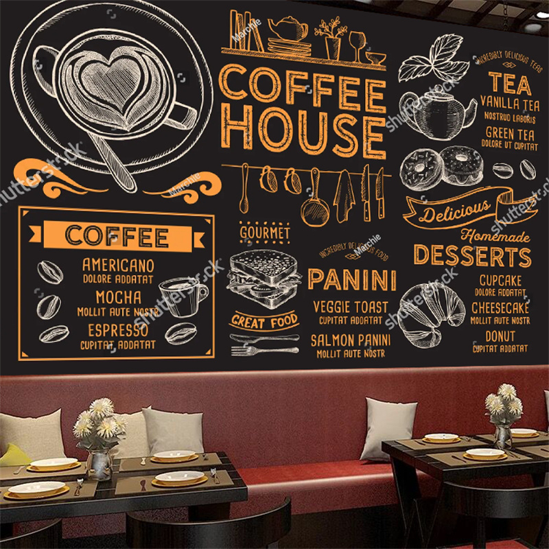 Hand-painted Blackboard Coffee House Menu Wallpaper Industrial Decor ...
