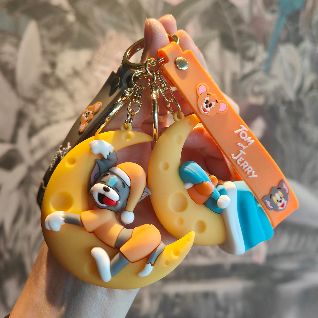 1 Pc Cartoon Tom and Jerry Moon Doll Keychain Sleeping Doll Backpack ...