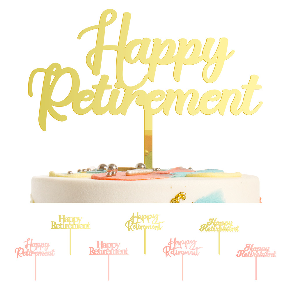 Happy Retirement Cake Topper Acrylic Cursive Font Cupcake Toppers for ...