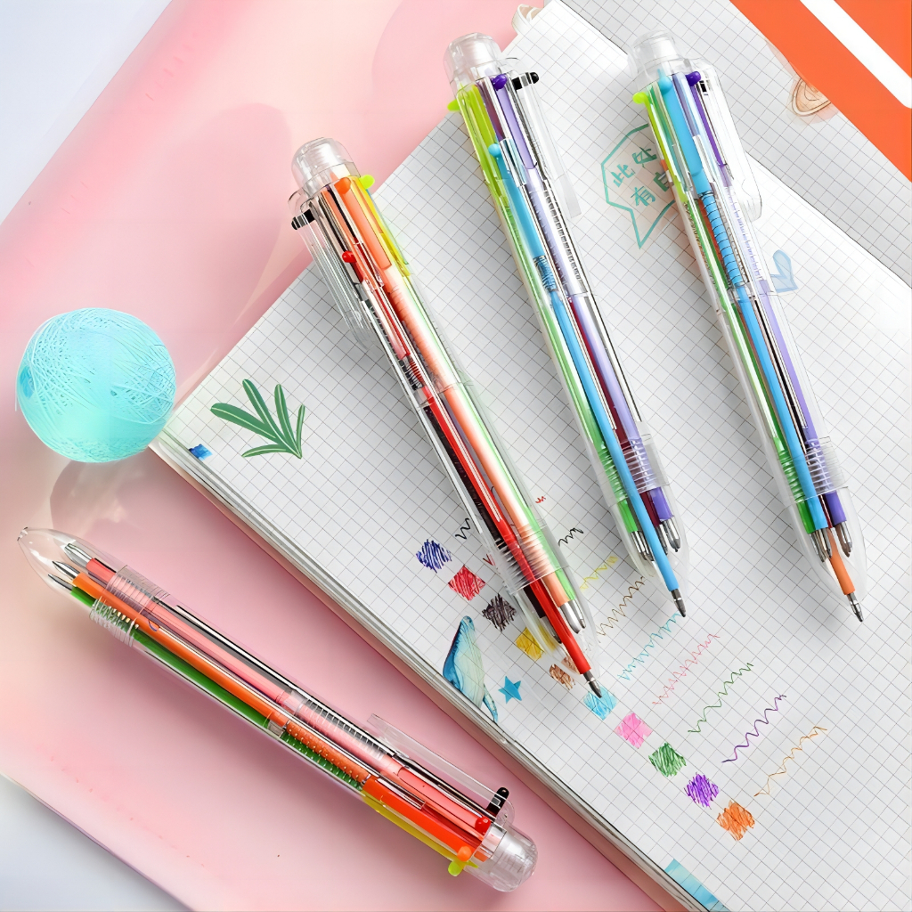 Push Type Ballpoint Pen 6 Colors/8 Colors Transparent Rod Color ...