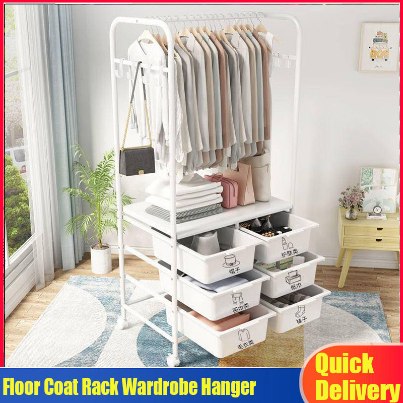 【Free shipping】Floor Coat Rack Wardrobe almari baju Hanger Clothes Bag ...