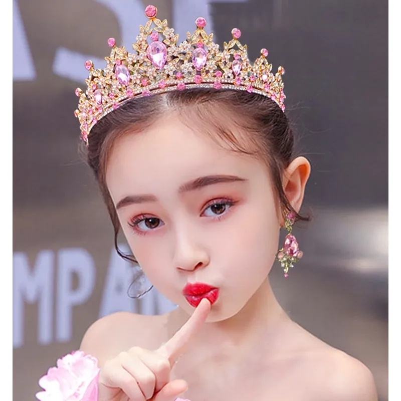 Crown Headdress Children Princess Pink Crown Girl Rhinestone Birthday ...