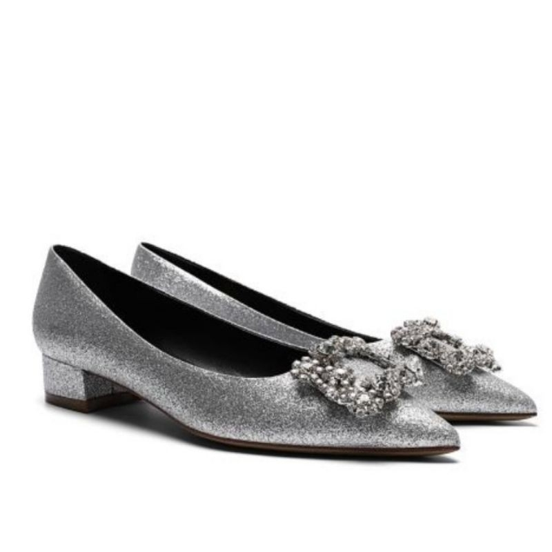 Snowflake Buckle Rhinestone Shoes Silver Sequin Women's High heels 3 CM ...