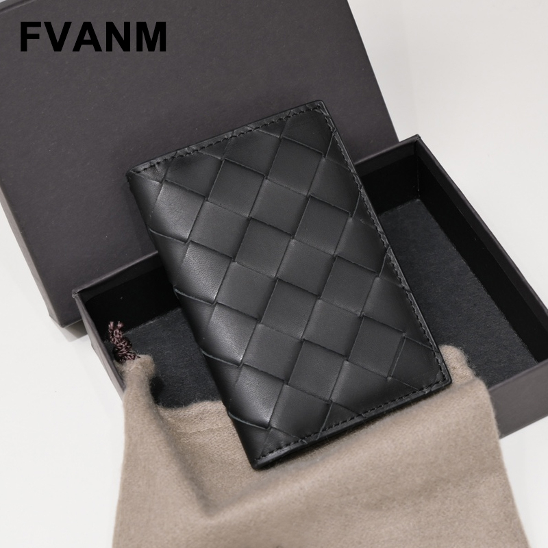 Cowhide Woven Center Compartment Flip Card Holder Luxury Brand High ...
