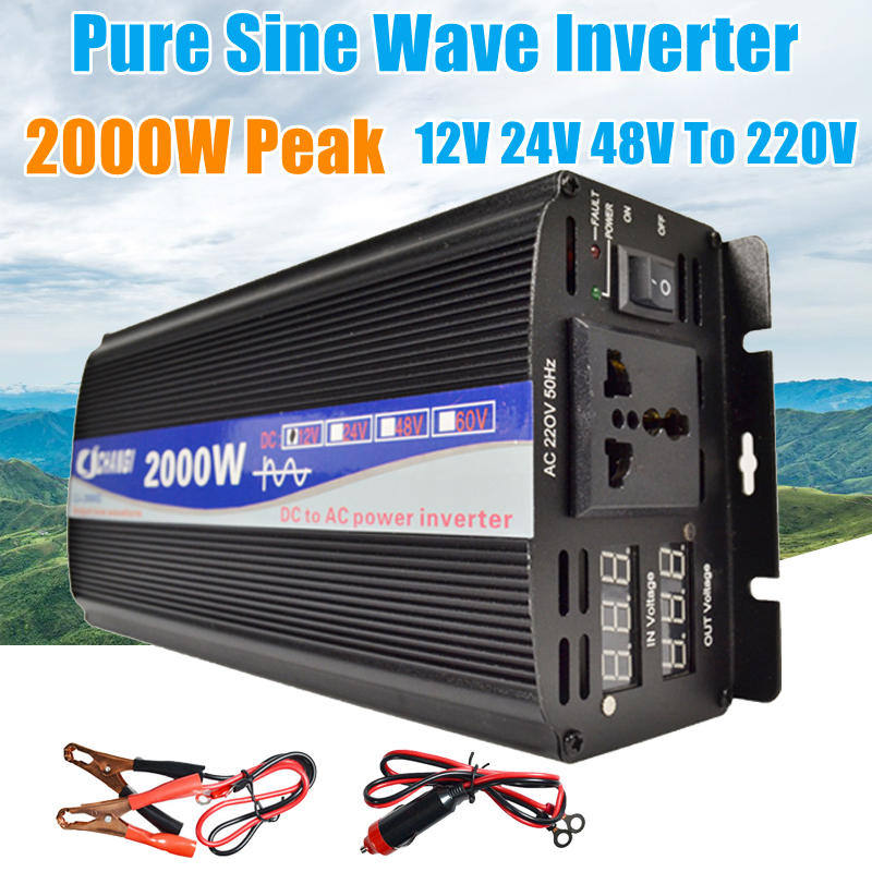 CHANGI Pure Sine Wave Power Inverter 2000W Peaks Power Converter DC 12V ...