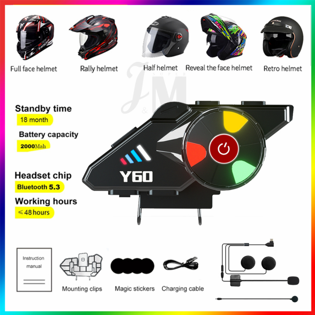 Motorcycle Helmet Headset Y60 Helmet Earphones Bluetooth 5.3 Intercom For Helmet Stereo Ipx6 ...