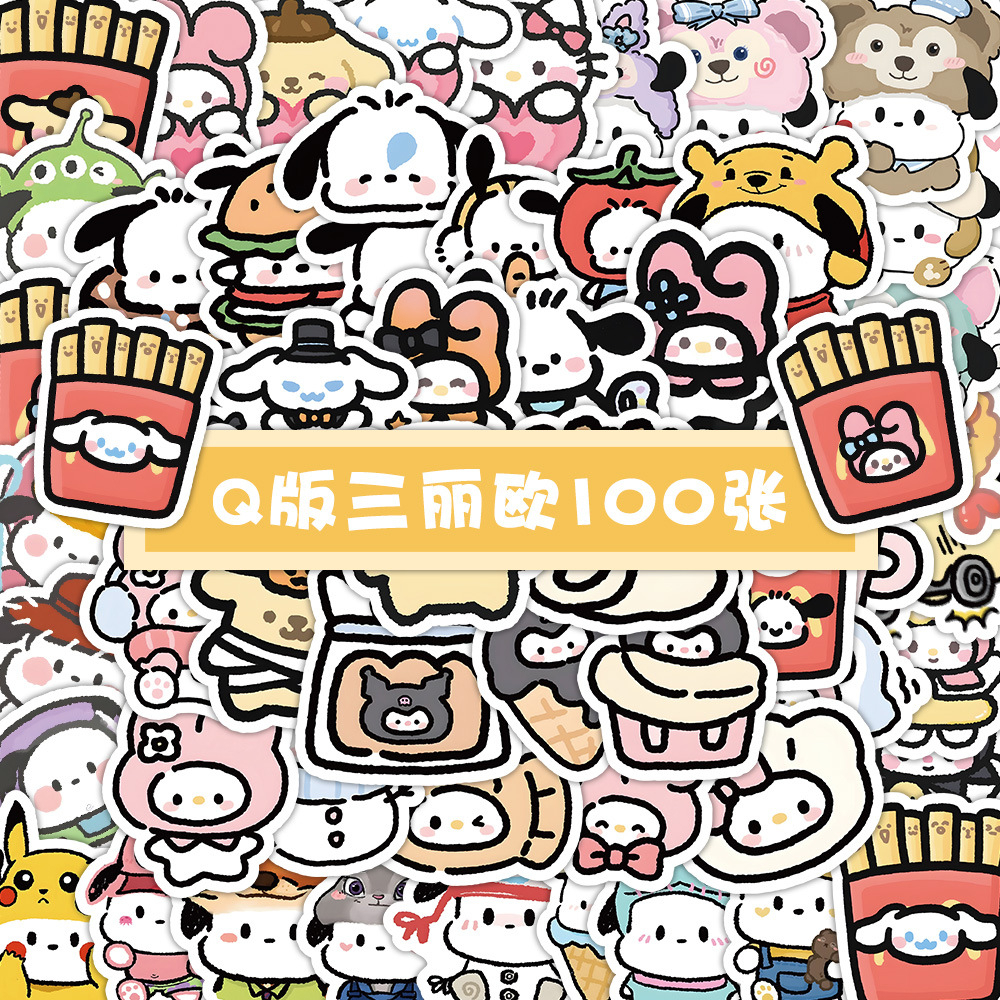 100 Sheets Non-Repetitive Cartoon Q Version Sanrio Graffiti Stickers ...