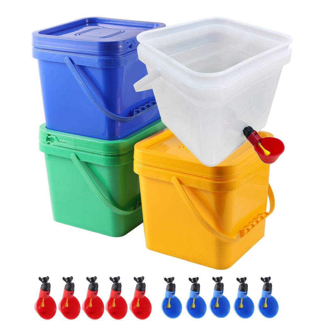 5L Poultry Feed Bucket Water Storage Bucket with Drinking Cup and Cover ...